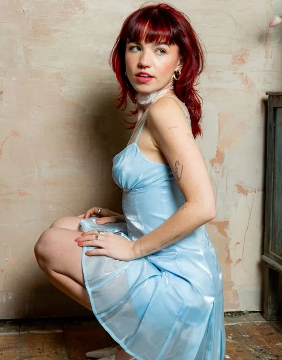 x Lara Adkins shimmer pleated mini dress in blue undefined | Styletyx